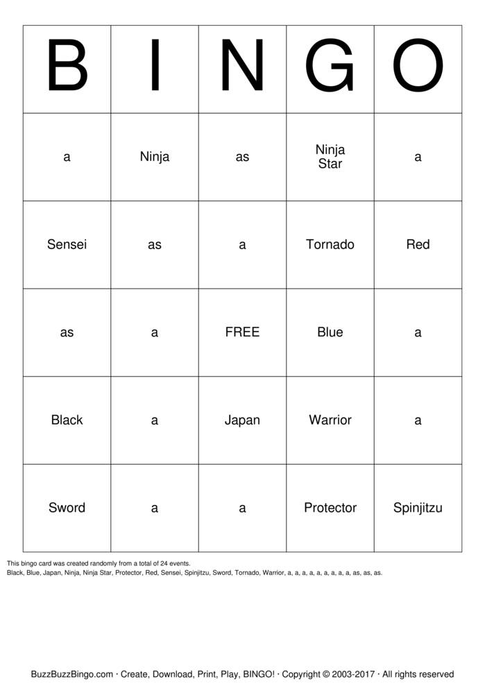 NINJA Bingo Cards to Download, Print and Customize!