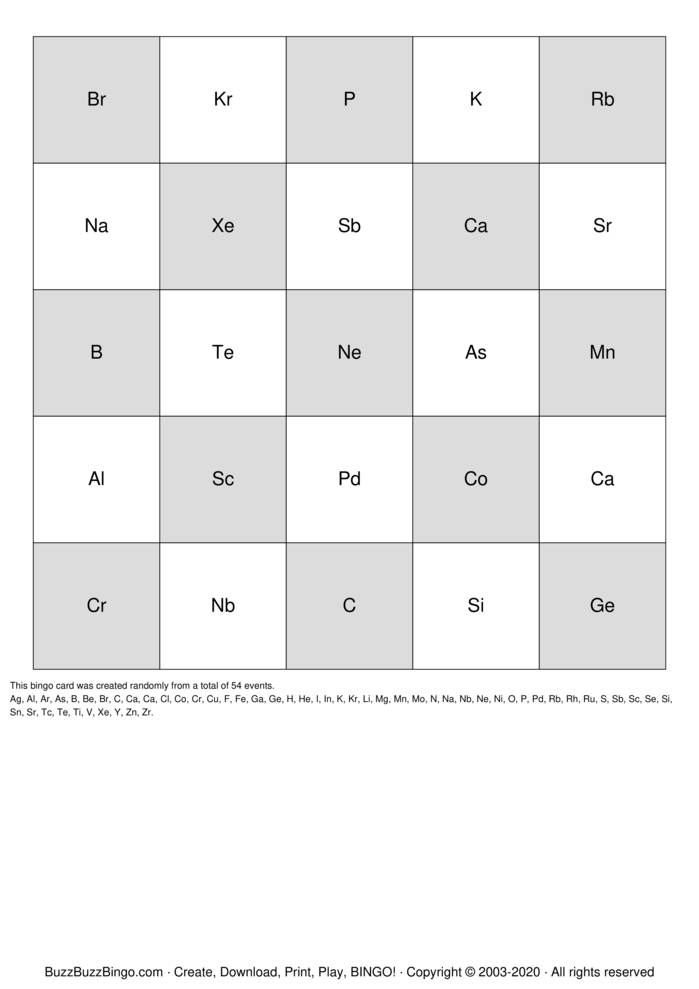 Periodic Table Bingo Cards to Download, Print and Customize!