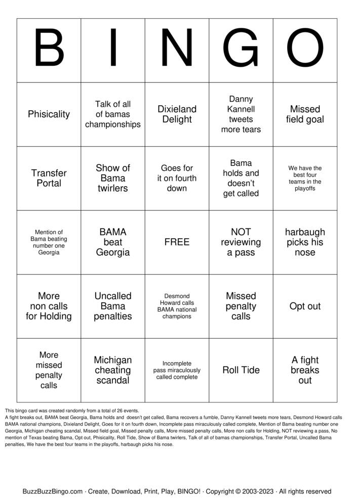 Rose Bowl Bingo Bingo Cards to Download, Print and Customize!