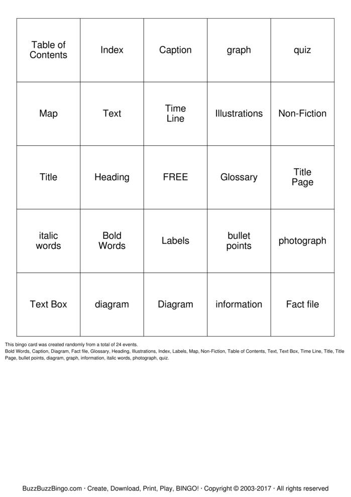 TEXT FEATURE Bingo Cards to Download, Print and Customize!