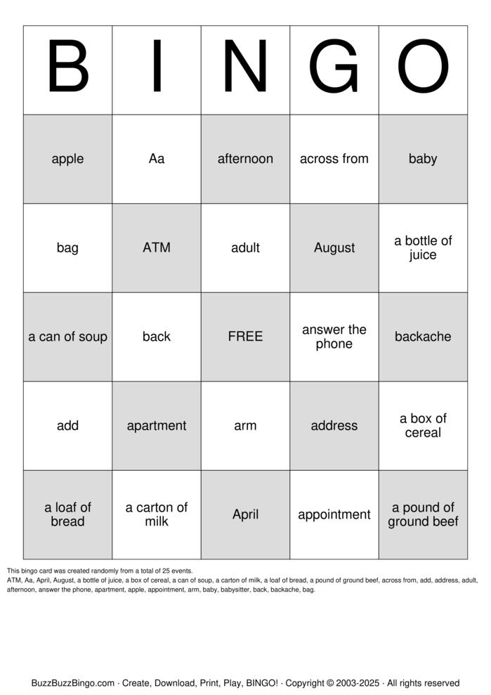 Vocabulary Bingo Cards to Download, Print and Customize!