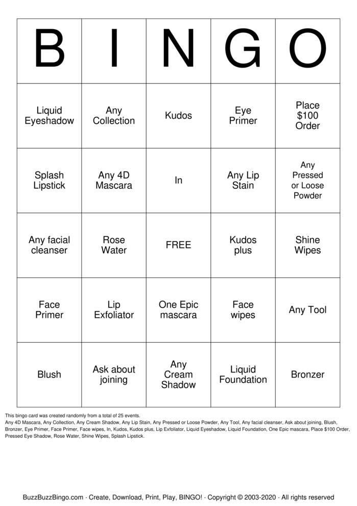 Younique Bingo Cards to Download, Print and Customize!